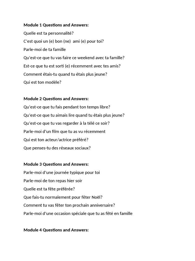 Questions de conversation en français | PDF