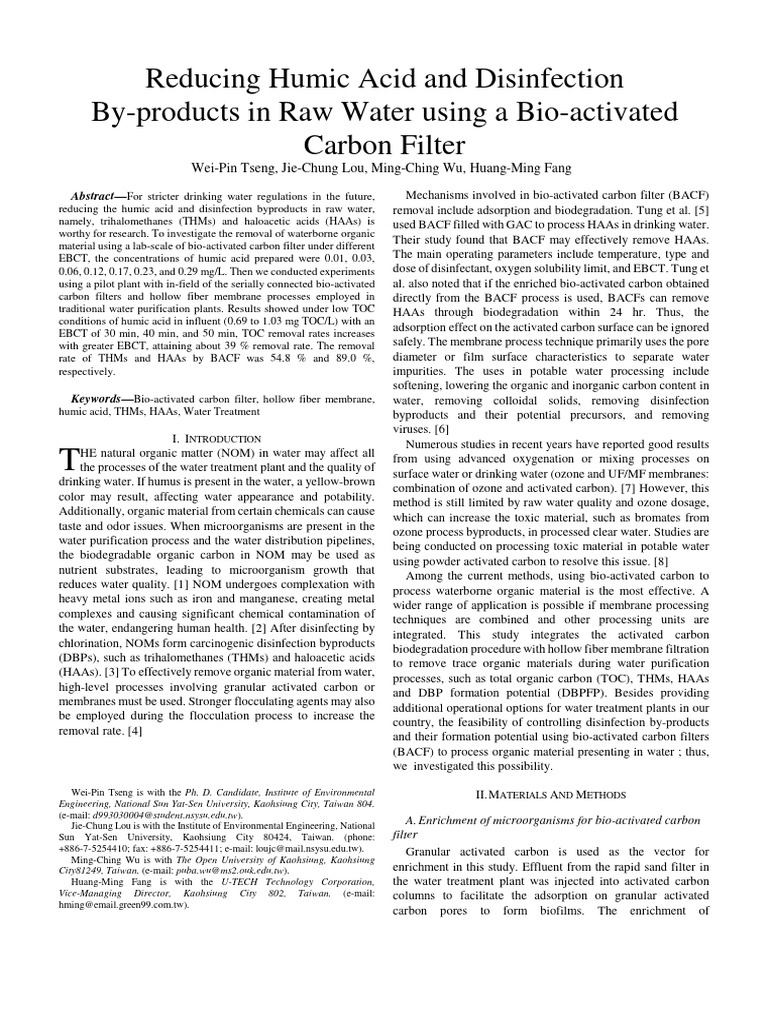 Reducing Humic Acid and Disinfection by Products in Raw Water Using A ...