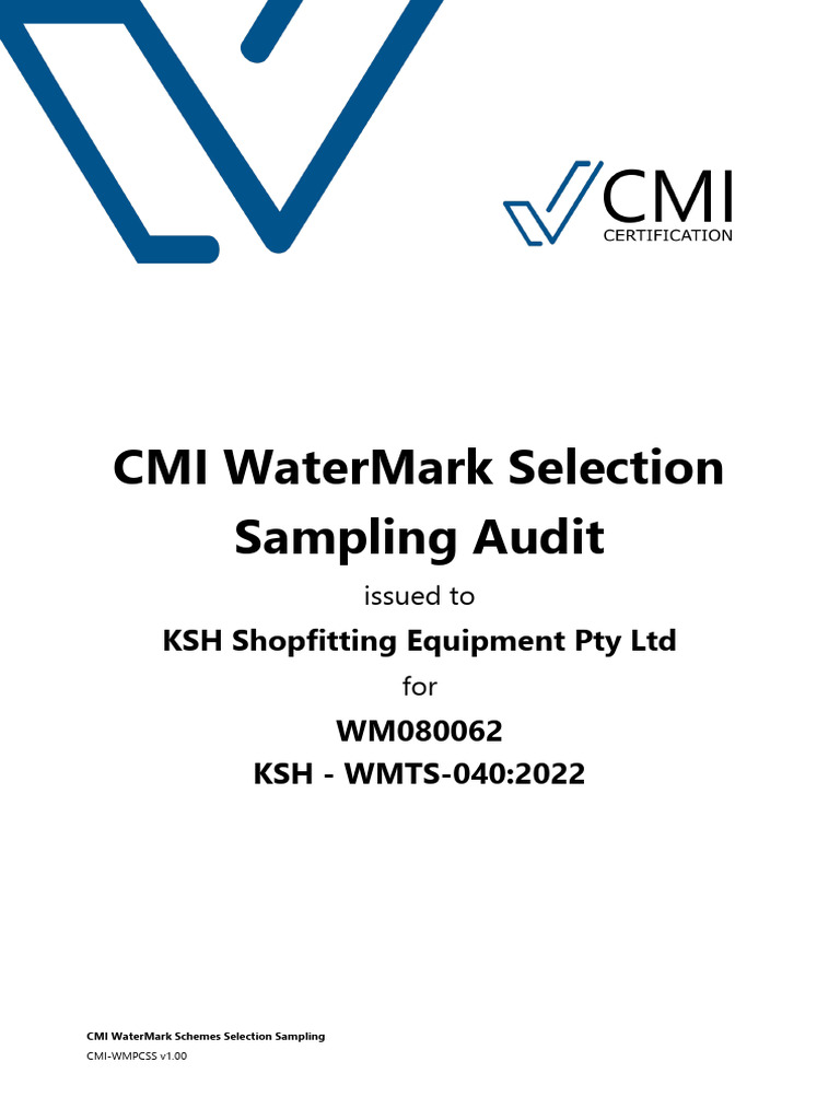 CMI WaterMark Selection Sampling WM080062 - KSH Shopfitting 20240417 ...