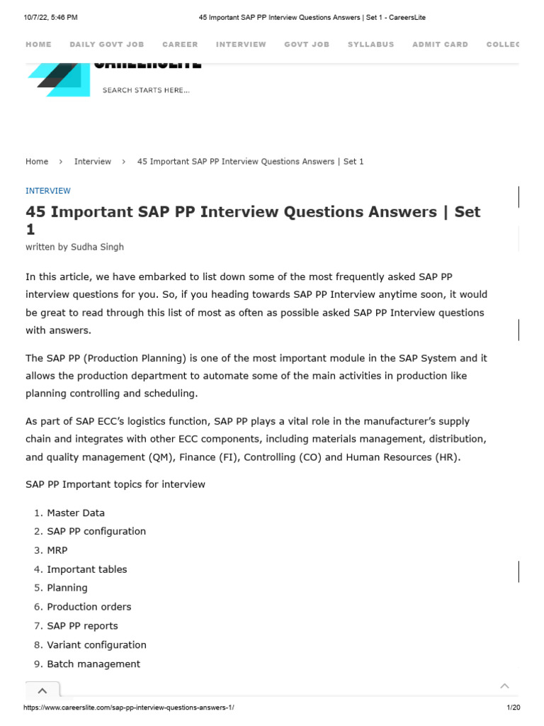 SAP PP Questionaire 2 | PDF | Production And Manufacturing