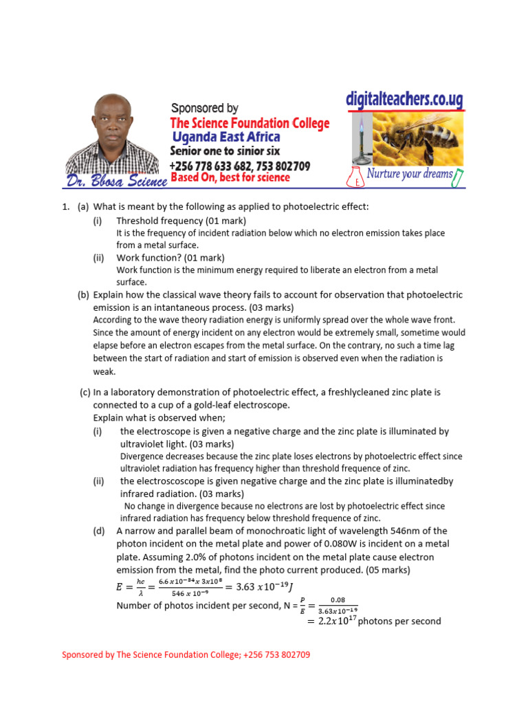 Section C Physics Paper 1 Revision Questions for a Level With Answers ...