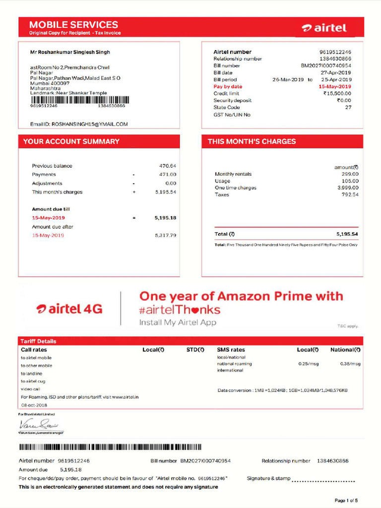 Airtel Bill | PDF