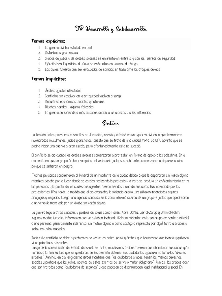 Act I TP Desarrollo y Subdesarrollo | PDF | Israel | Política mundial
