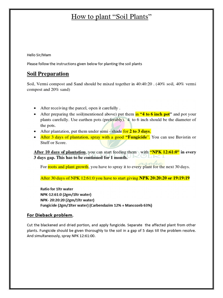 Guide to Planting Soil Plants | PDF