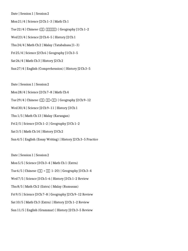 Printable 3 Week Study Schedule | PDF