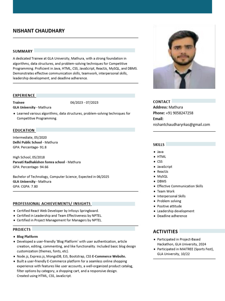 Nishant Chaudhary Resume btechCS | PDF | Java Script | Cyberspace