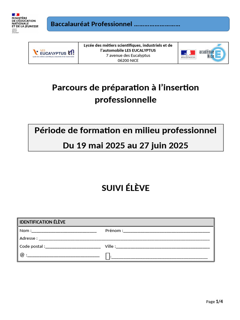 Suivi de la PFMP au Baccalauréat Pro | PDF