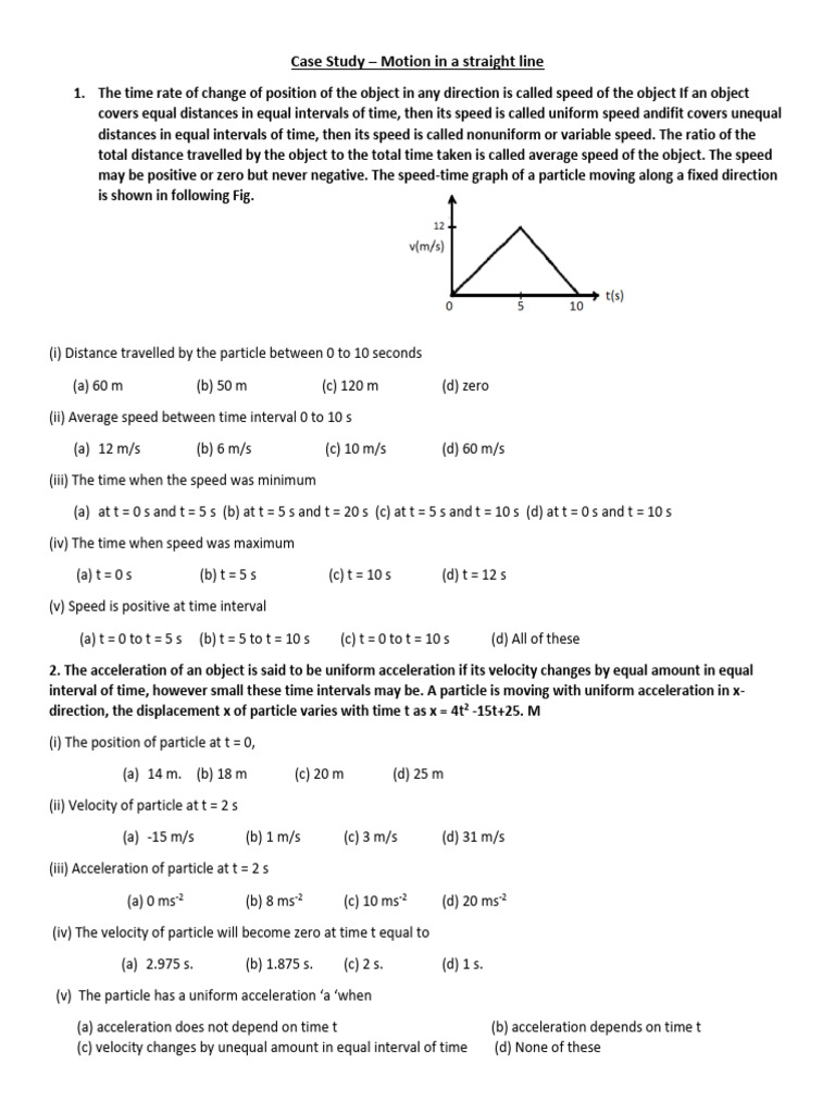 Case Study - Motion in A Straight Line | PDF | Acceleration | Speed