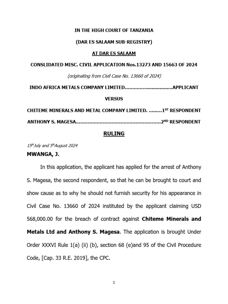 Indo Africa Metals Company Limited Another Vs Chiteme Minerals Metal ...