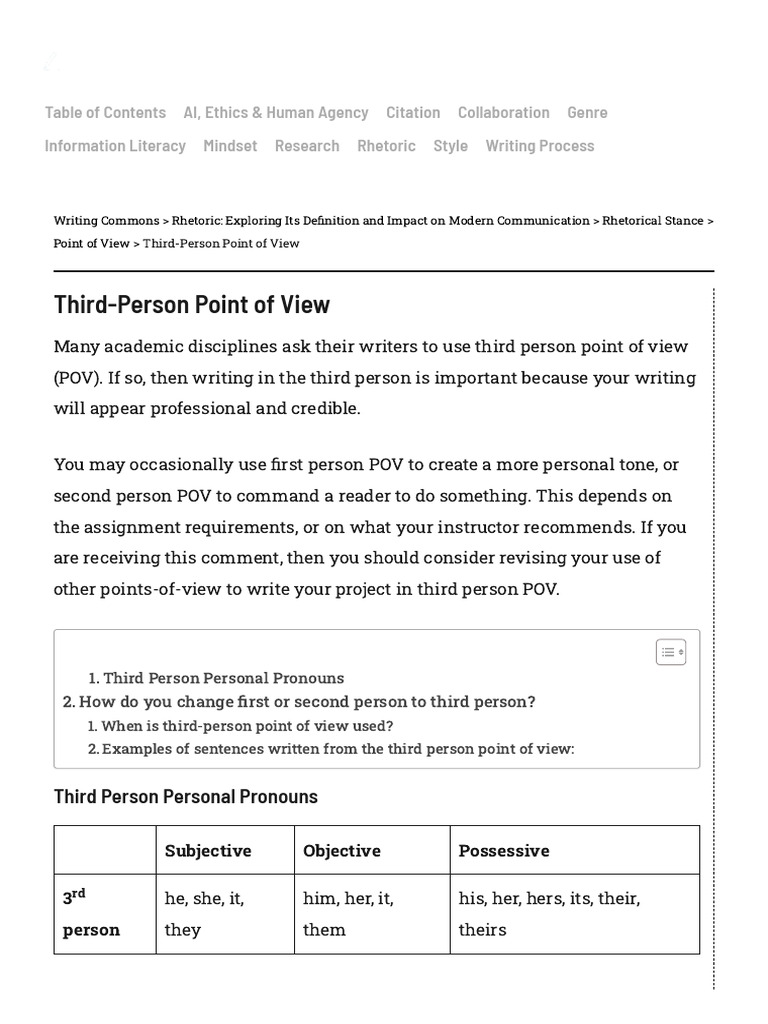 W05 - Third-Person Point of View - Writing Commons | PDF | Rhetoric ...