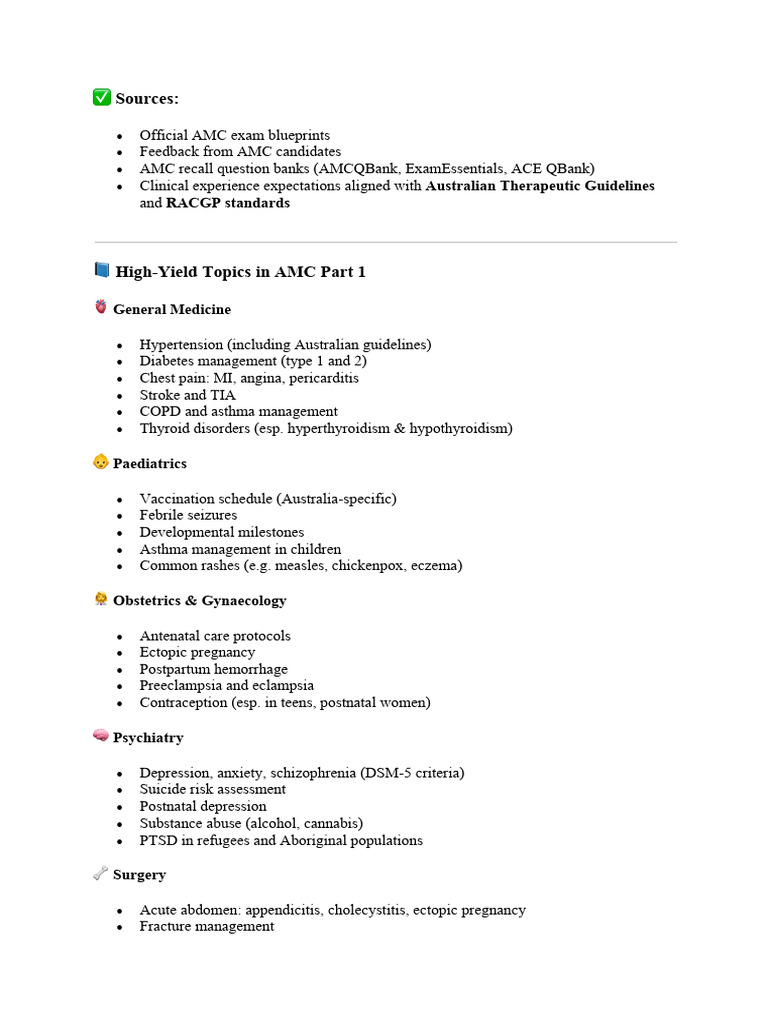 AMC Part 1 Exam High-Yield Topics | PDF