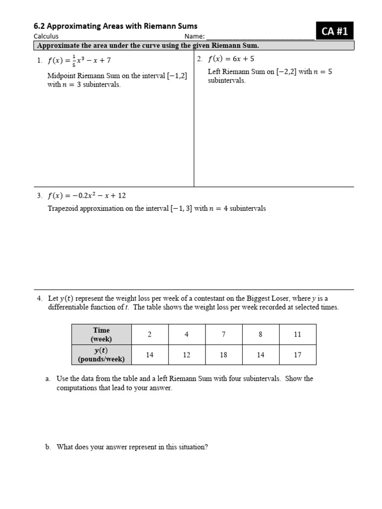 6.2 Approximation of Areas With Reimann Sums | PDF | Calculus ...