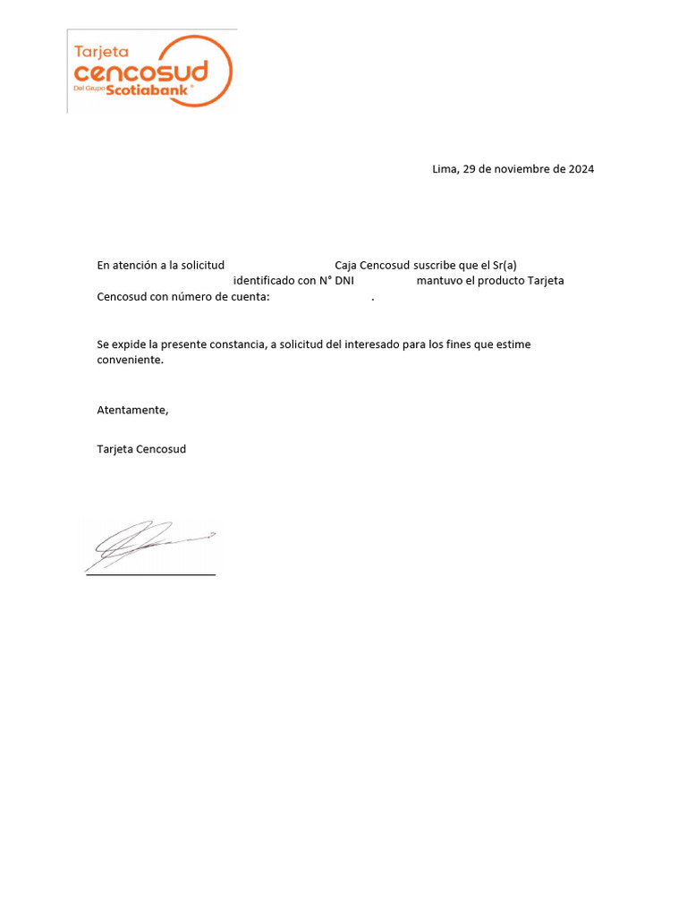 CARTA NO ADEUDO DE CENCOSUD Yuli | PDF