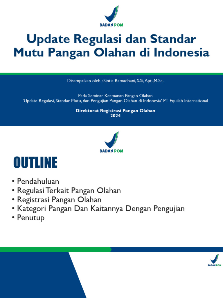 Update Regulasi Dan Standar Mutu Pangan Olahan Di Indonesia (Equilab) | PDF