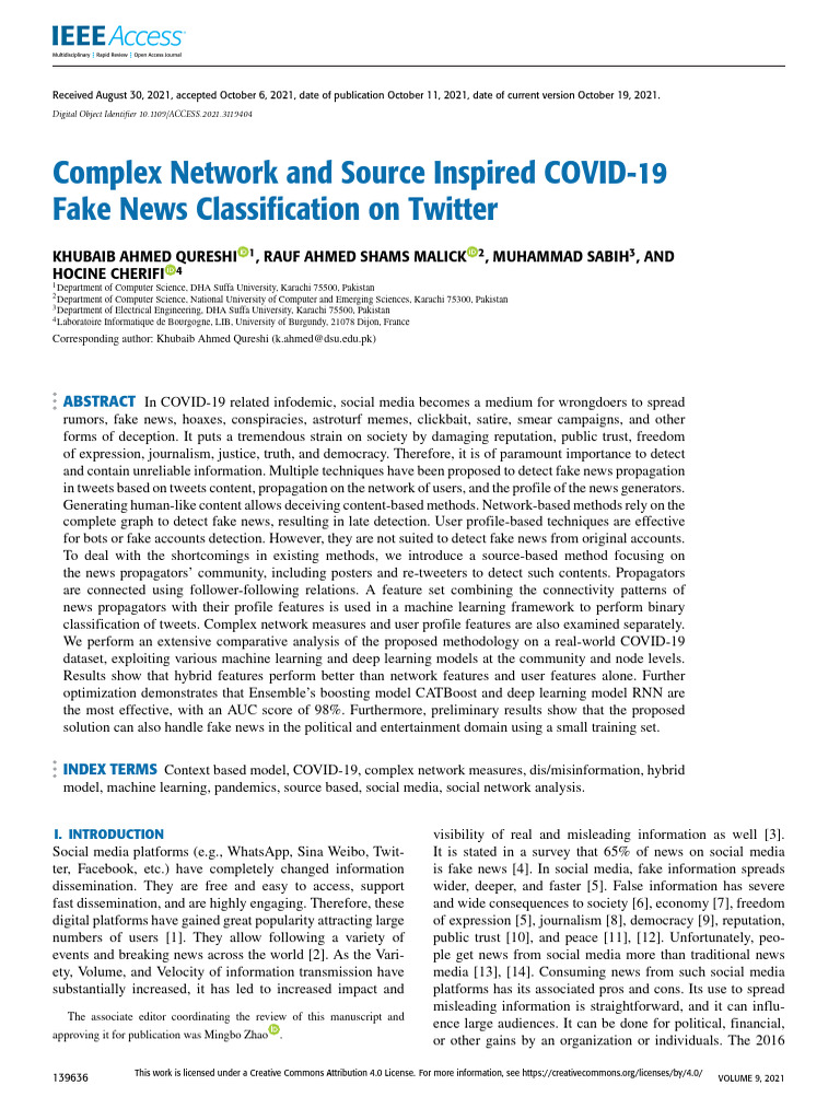 Complex Network and Source Inspired COVID-19 Fake News Classification ...