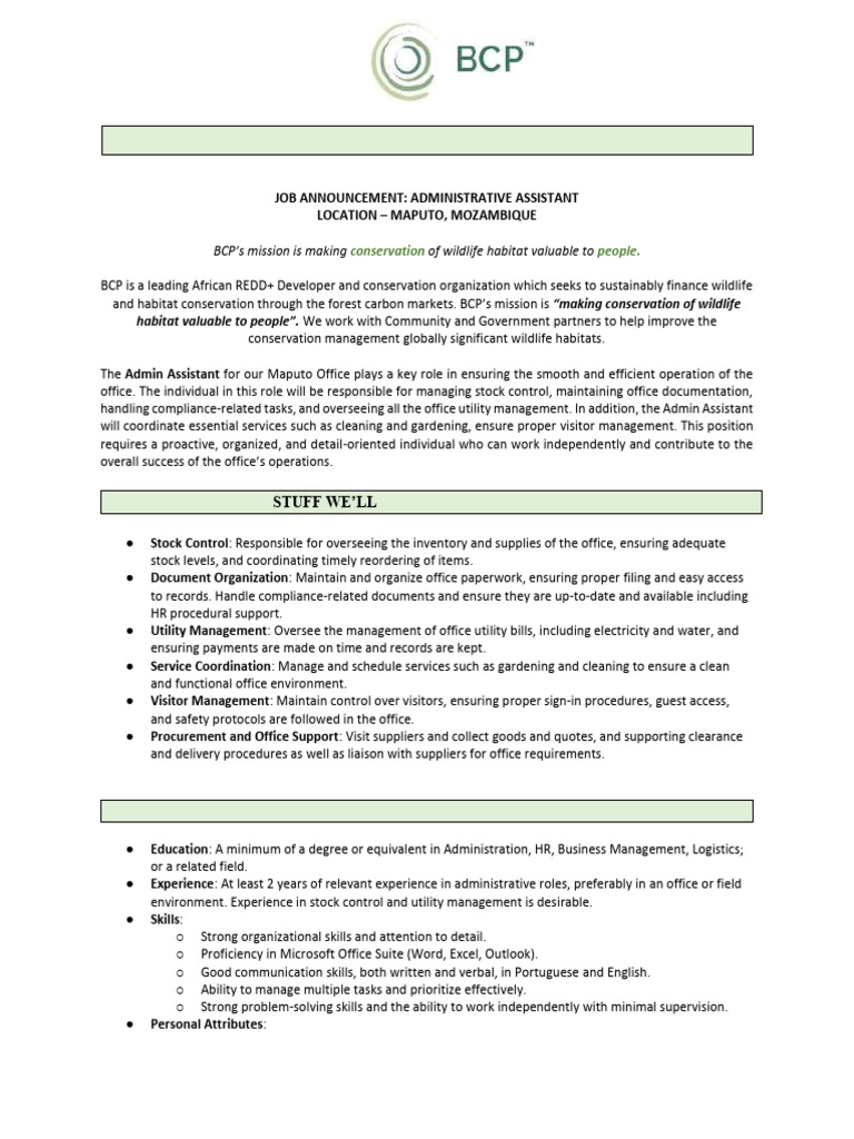 BCP Administrative Assistant Position | PDF | Economy And The ...