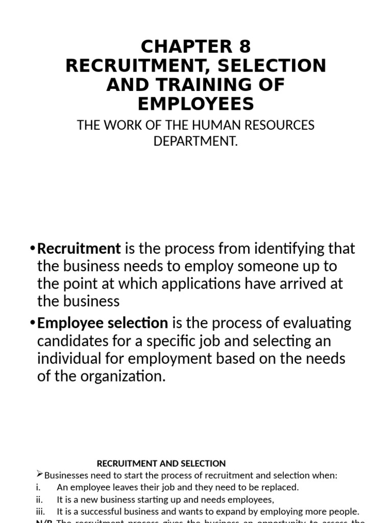 Recruitment, Selection and Training of Employees | PDF | Recruitment ...