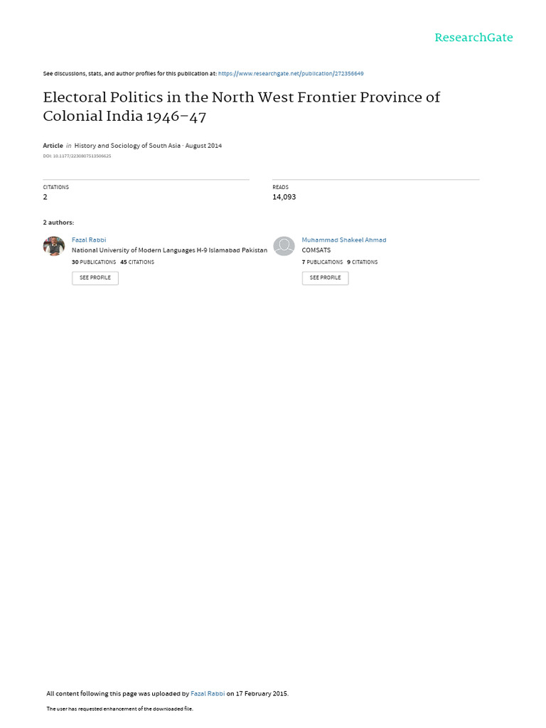 Politics of NWFP in The 1940s | PDF | Khyber Pakhtunkhwa | All India ...