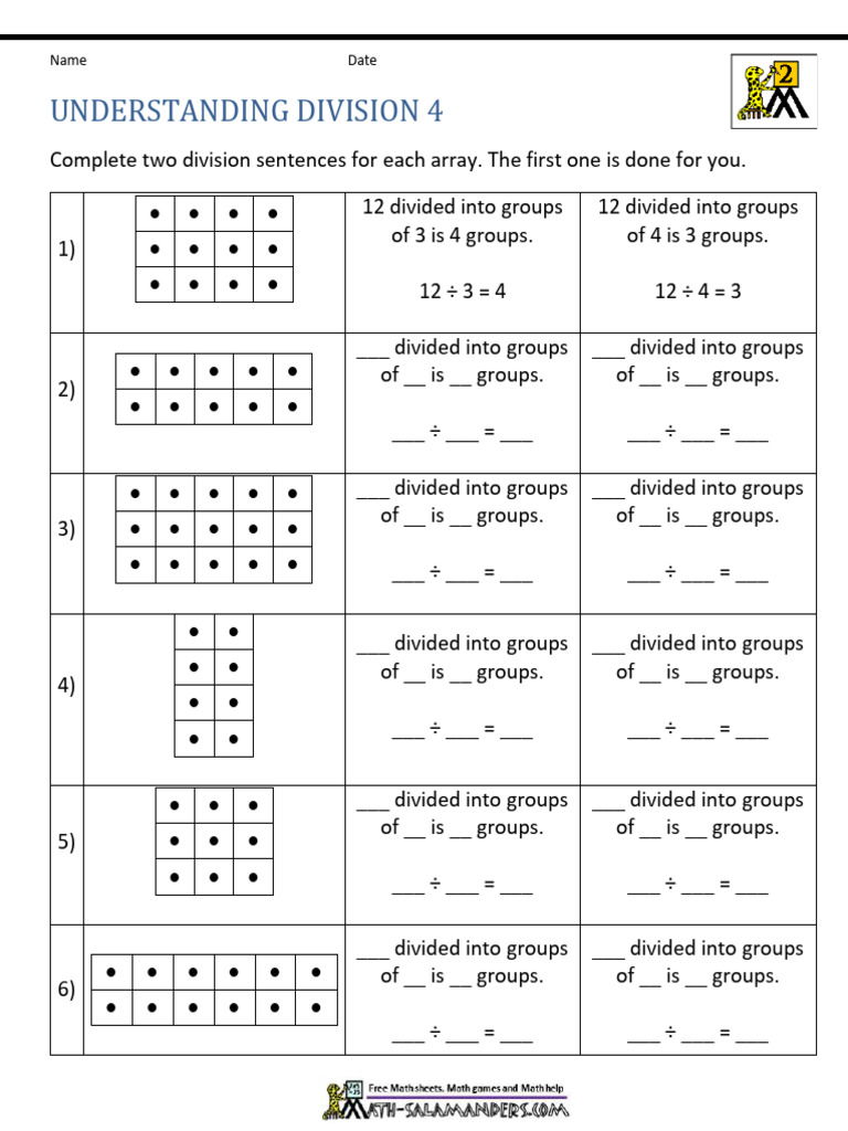Division Sentences Practice Worksheet | PDF