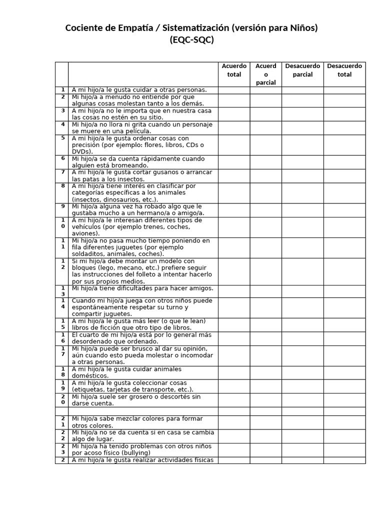 Cociente de Empatía (EQC - SQC) | PDF