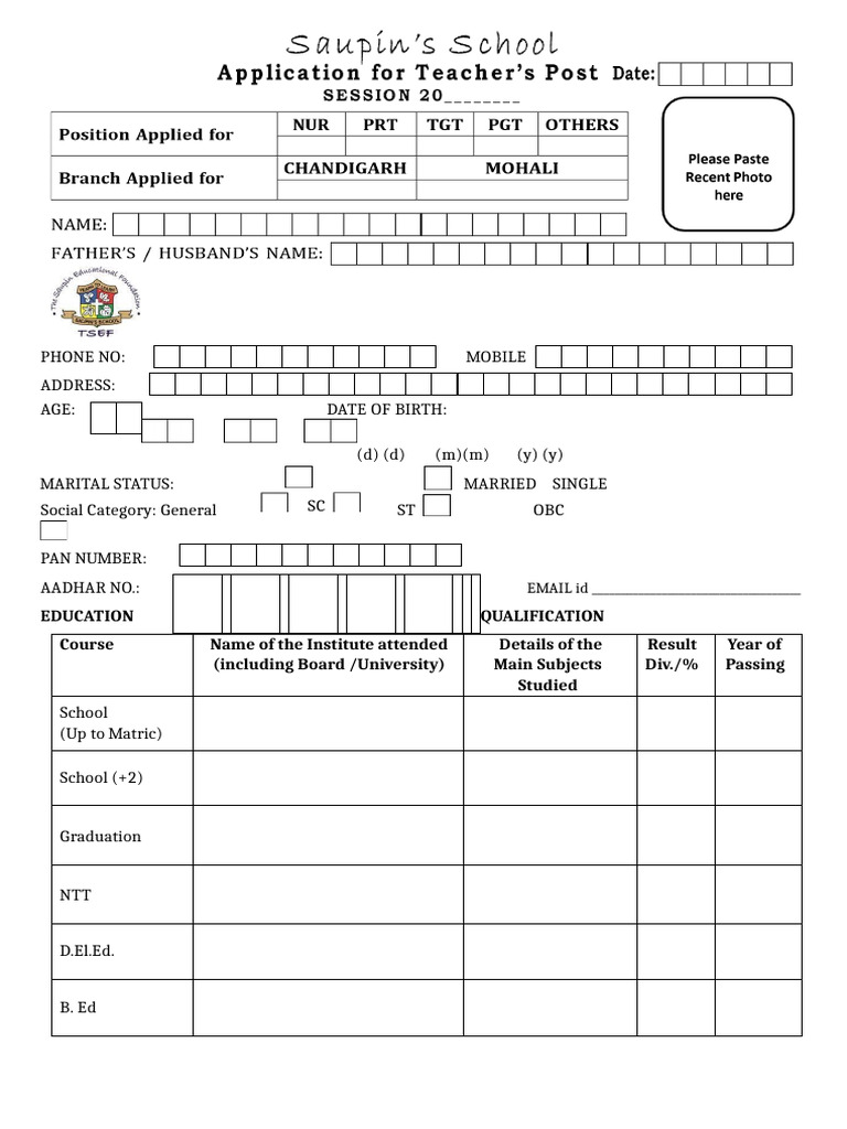 Application Form For Posteditted | PDF