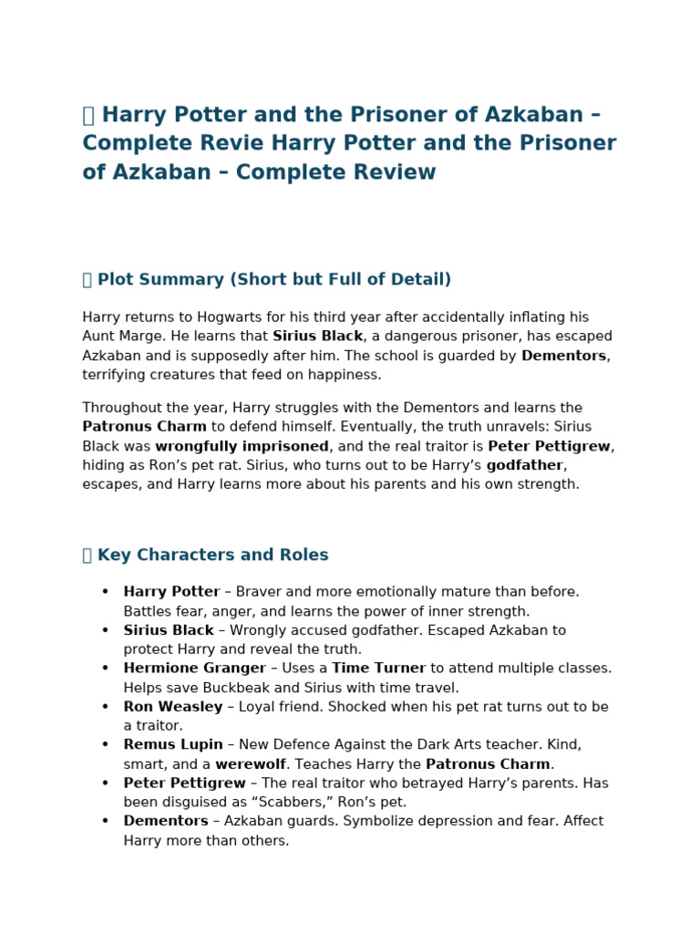 Prisoner of Azkaban: Key Themes & Summary | PDF | Mythography | Harry ...