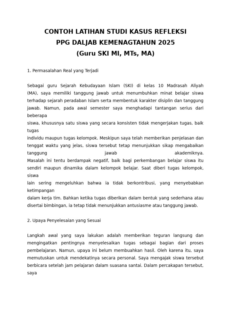 Contoh Latihan Studi Kasus Refleksi Ski 2025 | PDF