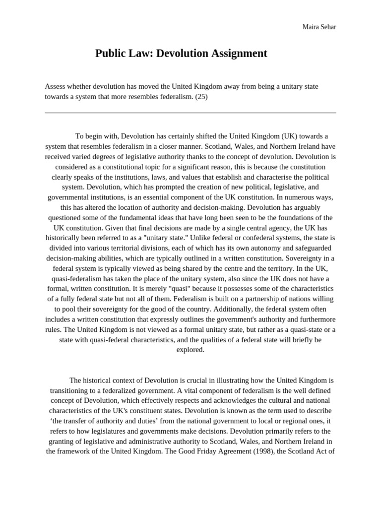 Assignment 2 | PDF | Devolution | Federalism