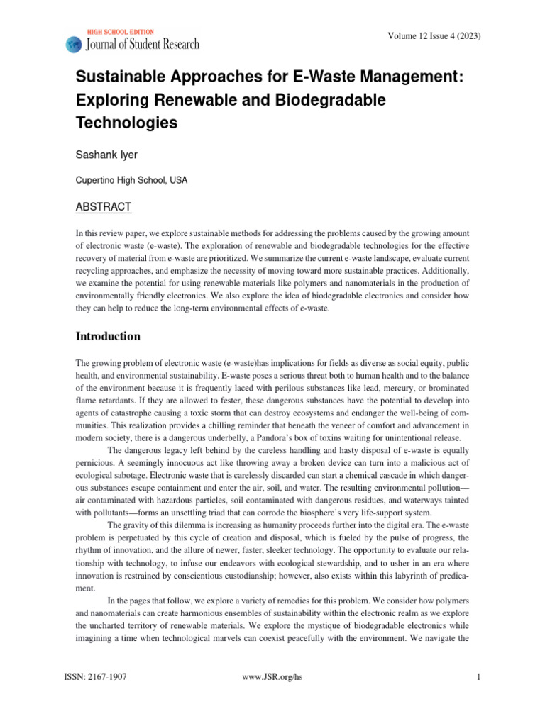 Sustainable Approaches For E-Waste Management Expl | PDF | Electronic Waste | Nanotechnology