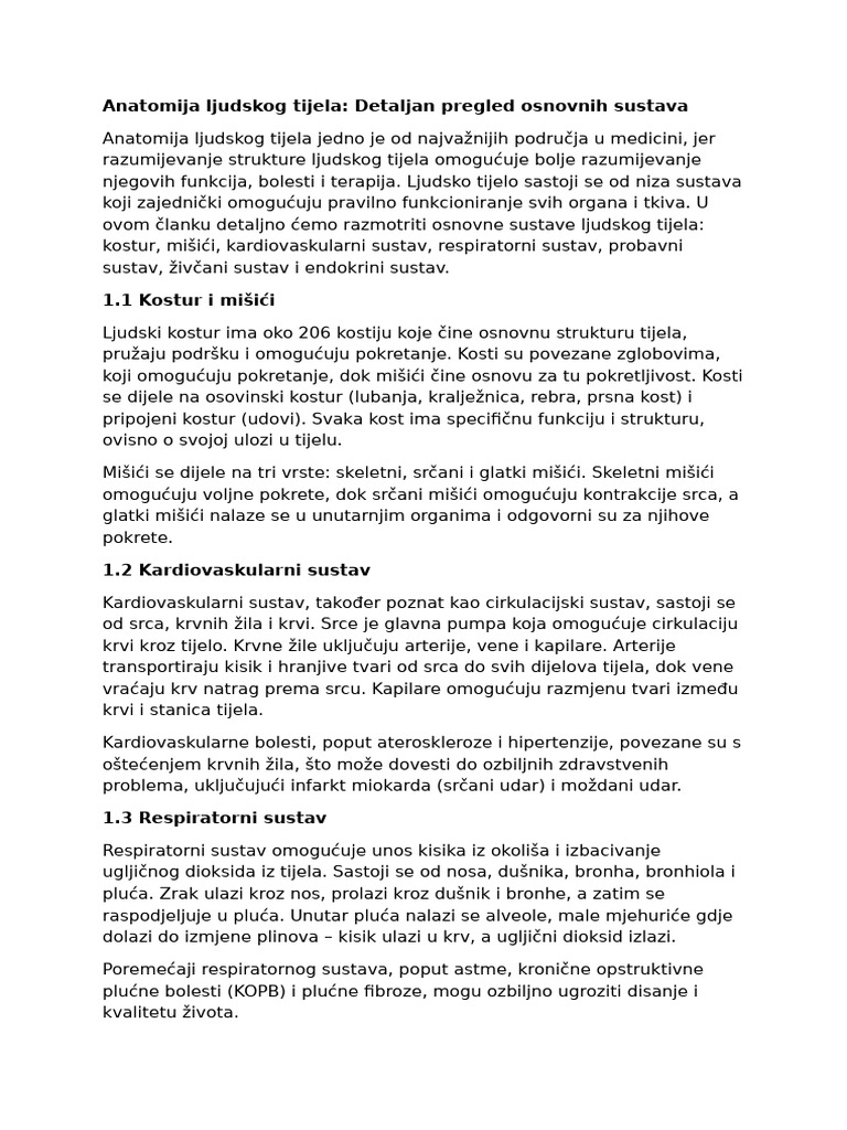 Anatomija Ljudskog Tijela | PDF
