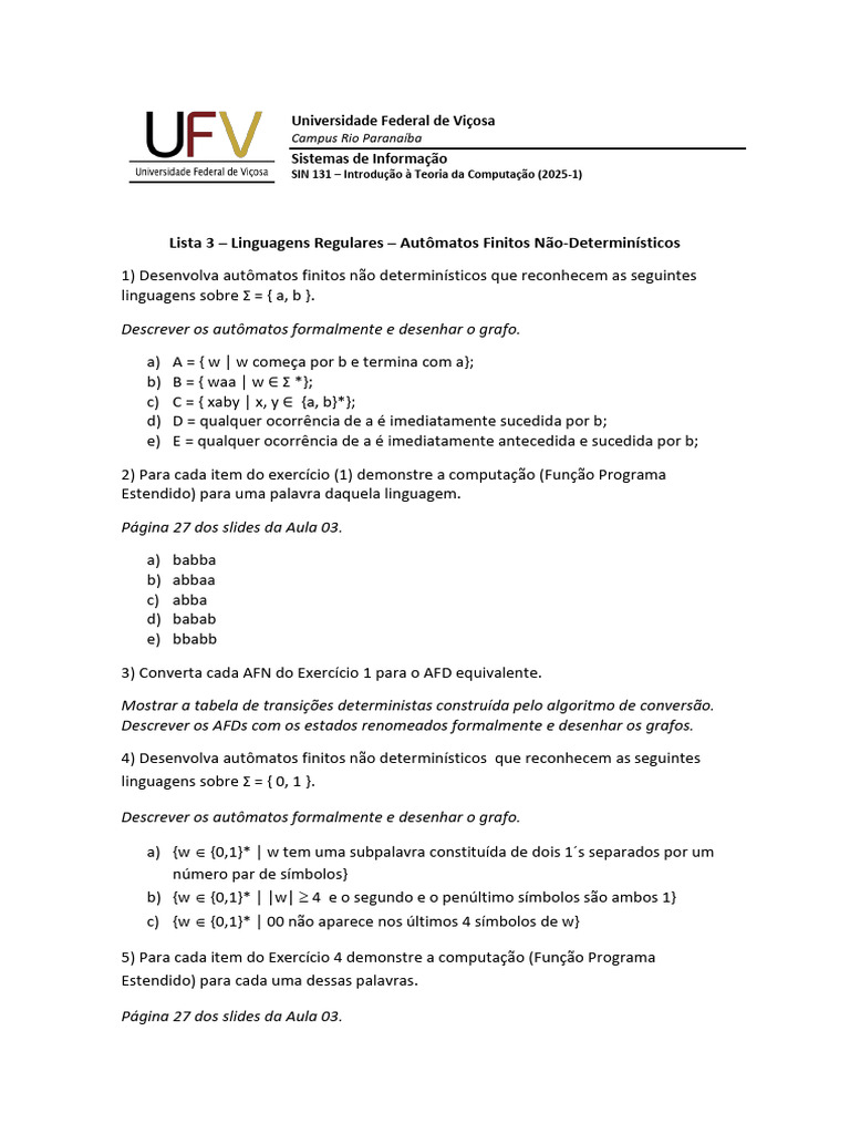 SIN131 Lista03 2025-1 | PDF