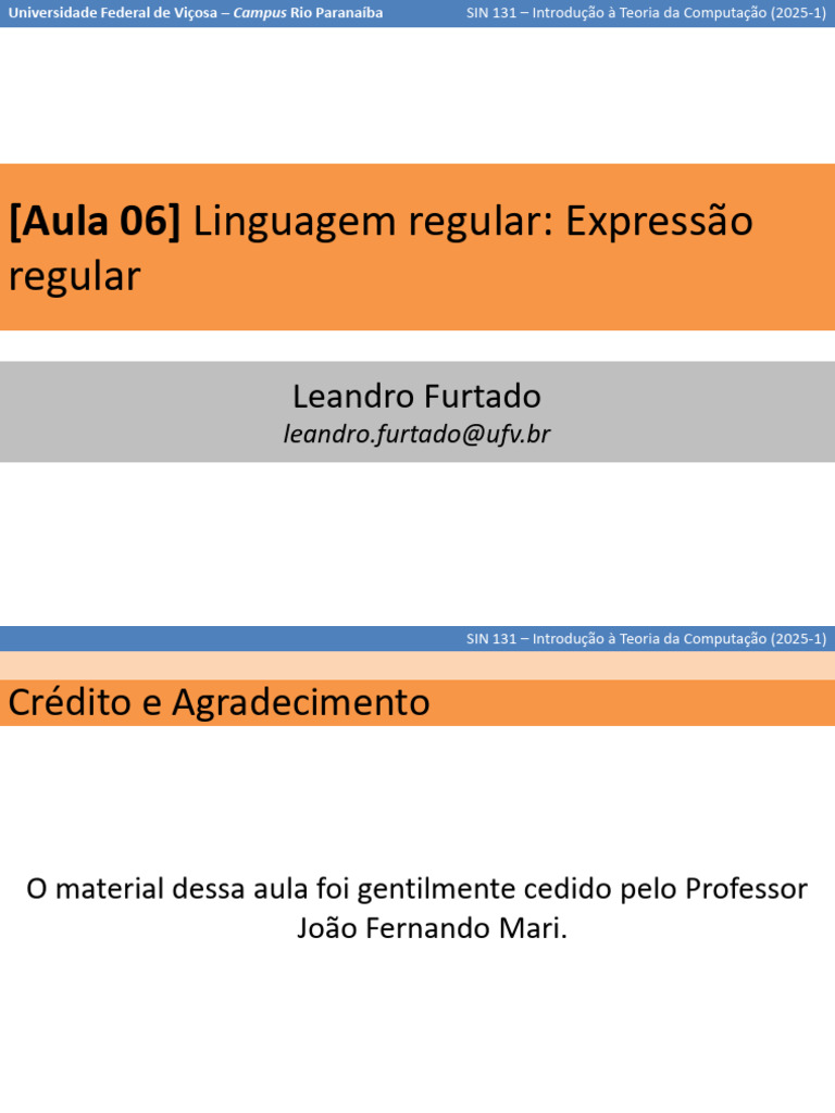 Aula06 LR ExpressaoRegular 2025-1 | PDF | Matemática | Lógica matemática
