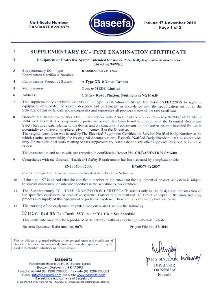 Bas 00 Atex 2204X | PDF