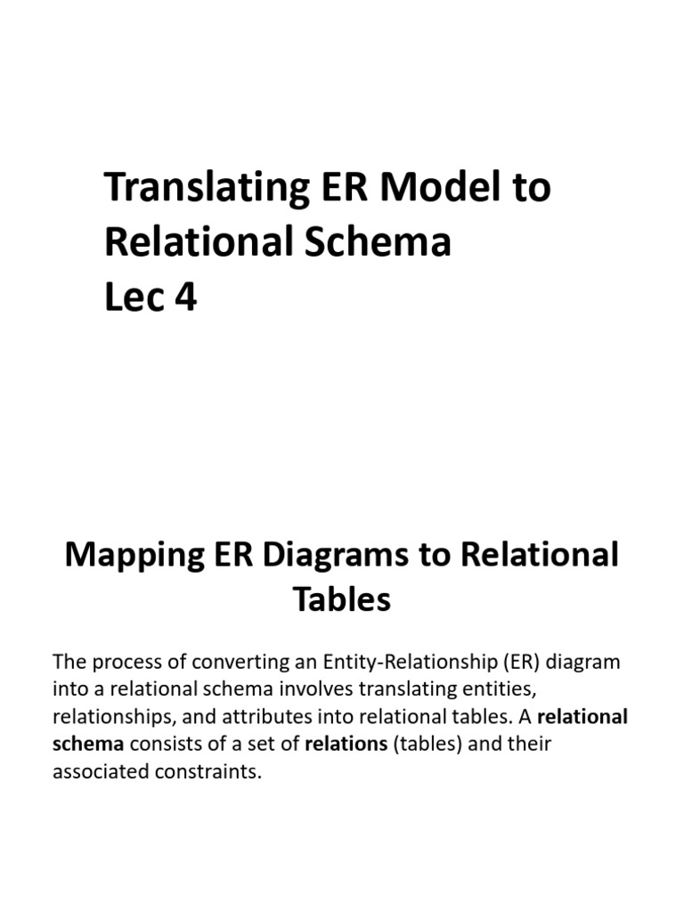 Lec 4 ER Models To Realtional Schema | PDF | Relational Model | Data ...