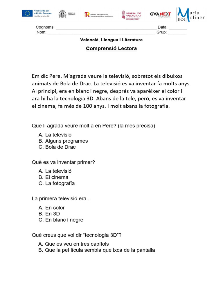 Comprensió Lectora Exam Adri | PDF