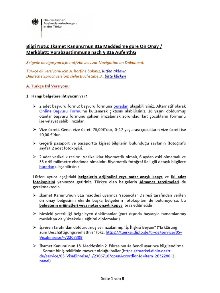 Merkblatt Vorabzustimmung 81a Unterlagen | PDF