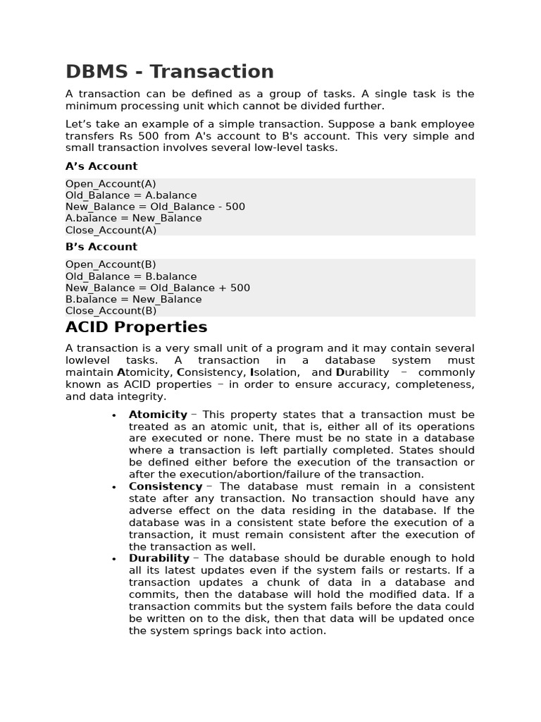 UNIT- IV Transaction Concept | PDF | Database Transaction | Computer Data Storage