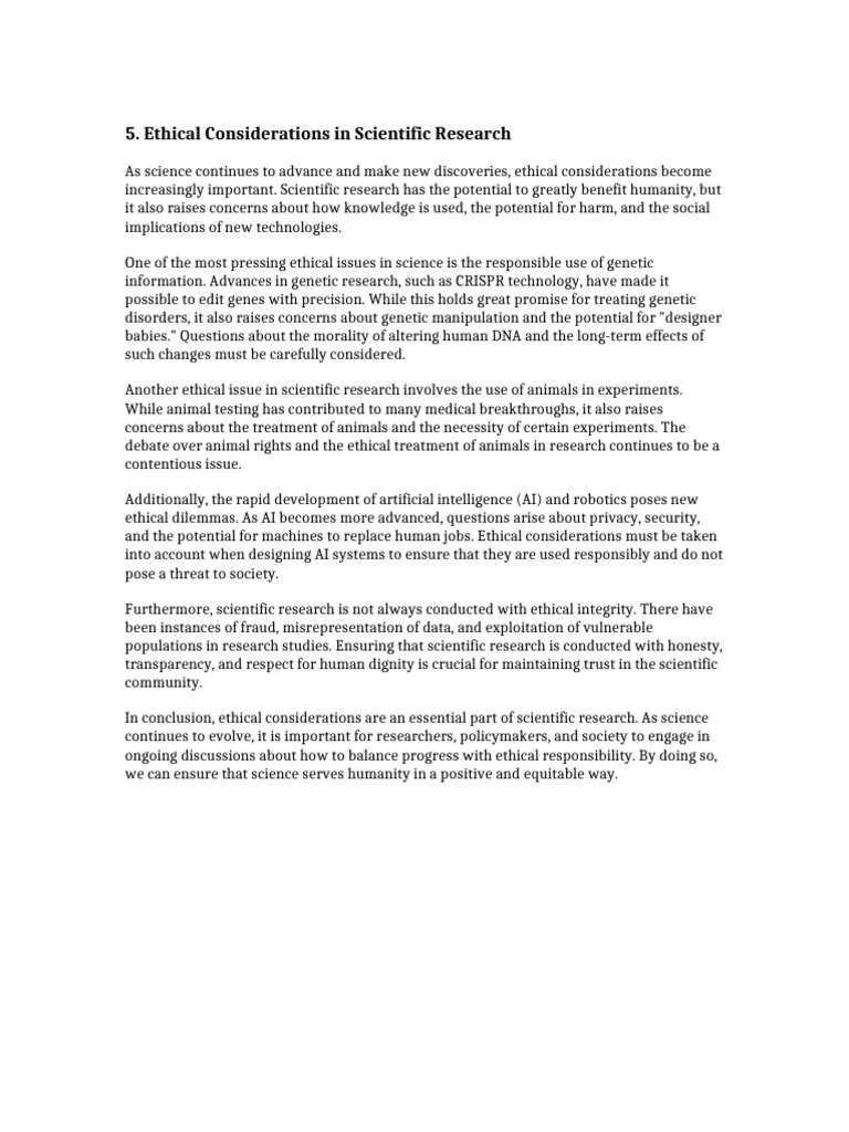 Ethical Considerations in Scientific Research | PDF