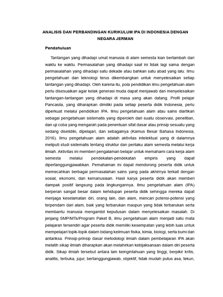 ANALISIS DAN PERBANDINGAN KURIKULUM IPA DI INDONESIA DENGAN NEGARA JERMAN | PDF