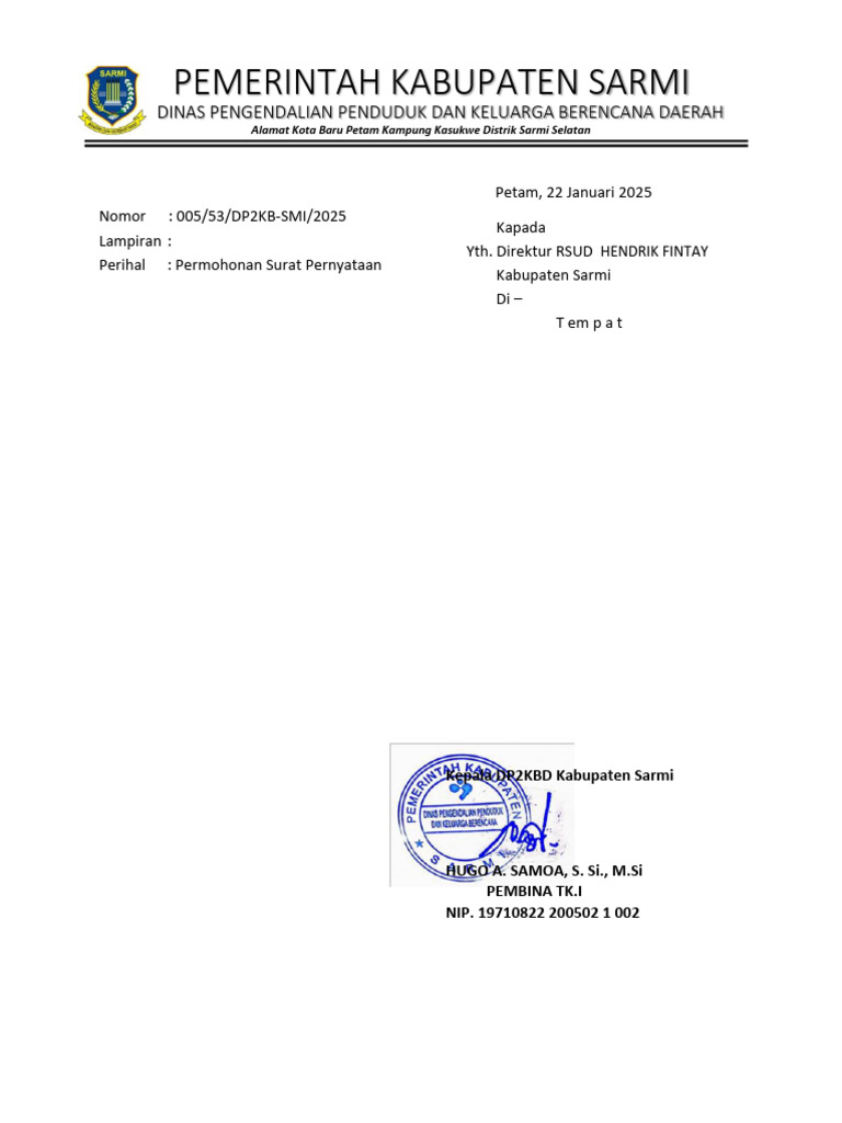 Permohonan Surat Pernyataan Rsud | PDF