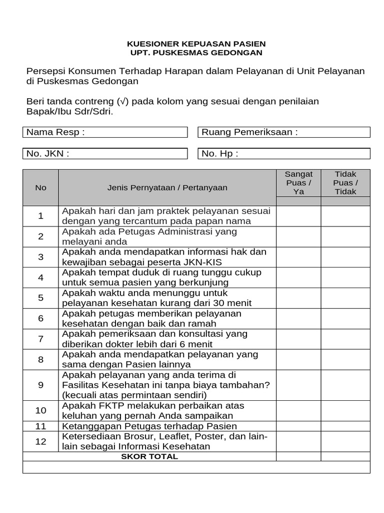 Kuesioner Kepuasan Pasien | PDF