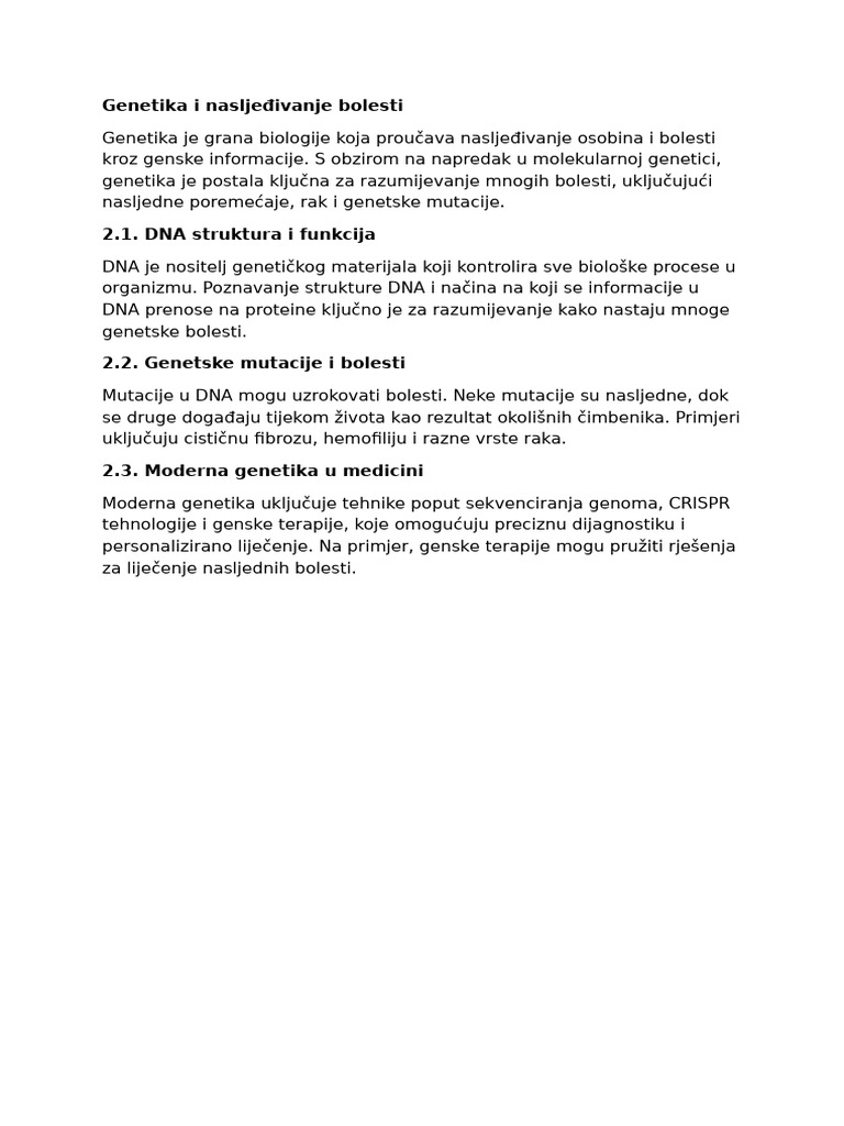 Genetika I Nasljeđivanje Bolesti | PDF