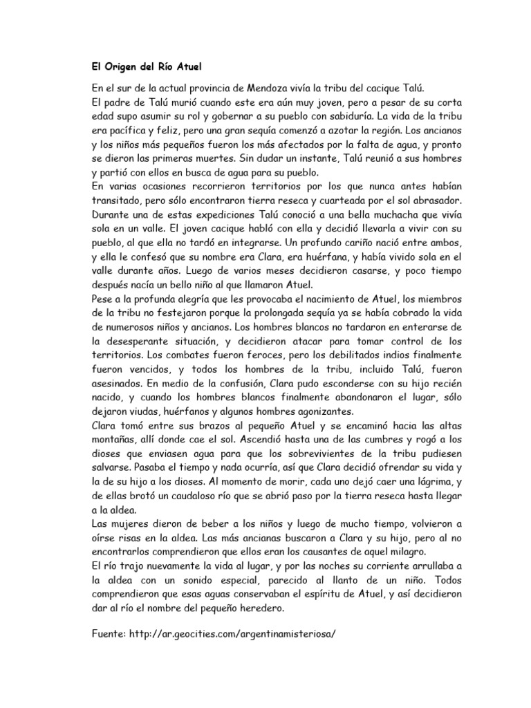 Leyenda Del Origen Del Río Atuel | PDF