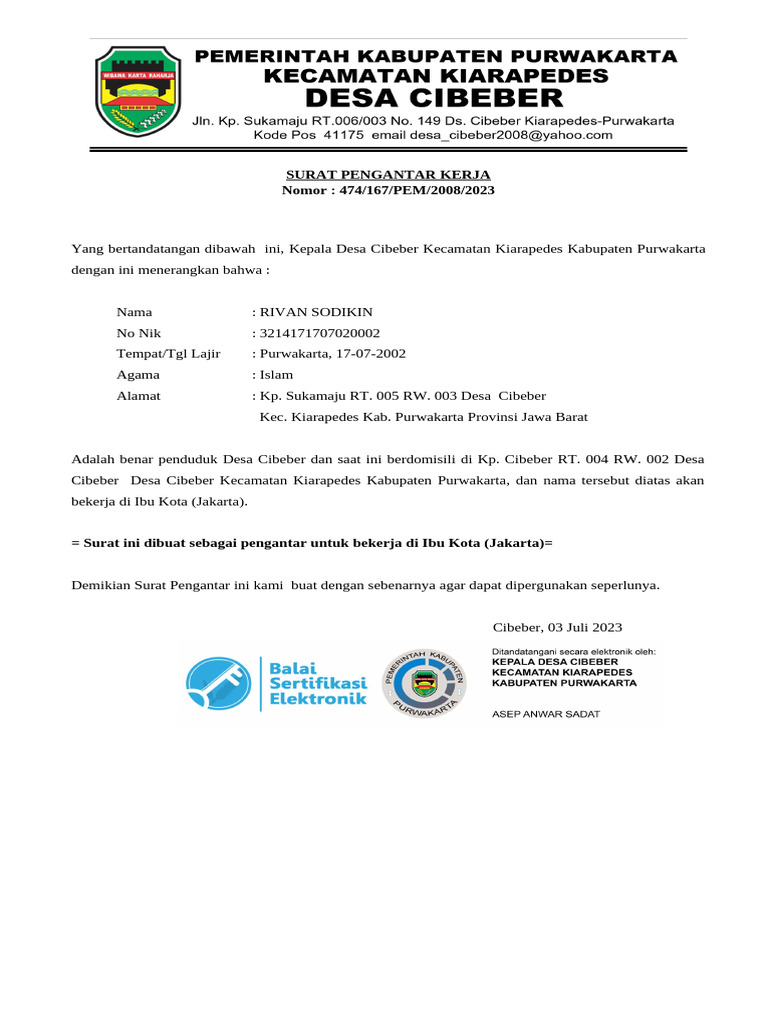Surat Pengantar Kerja | PDF