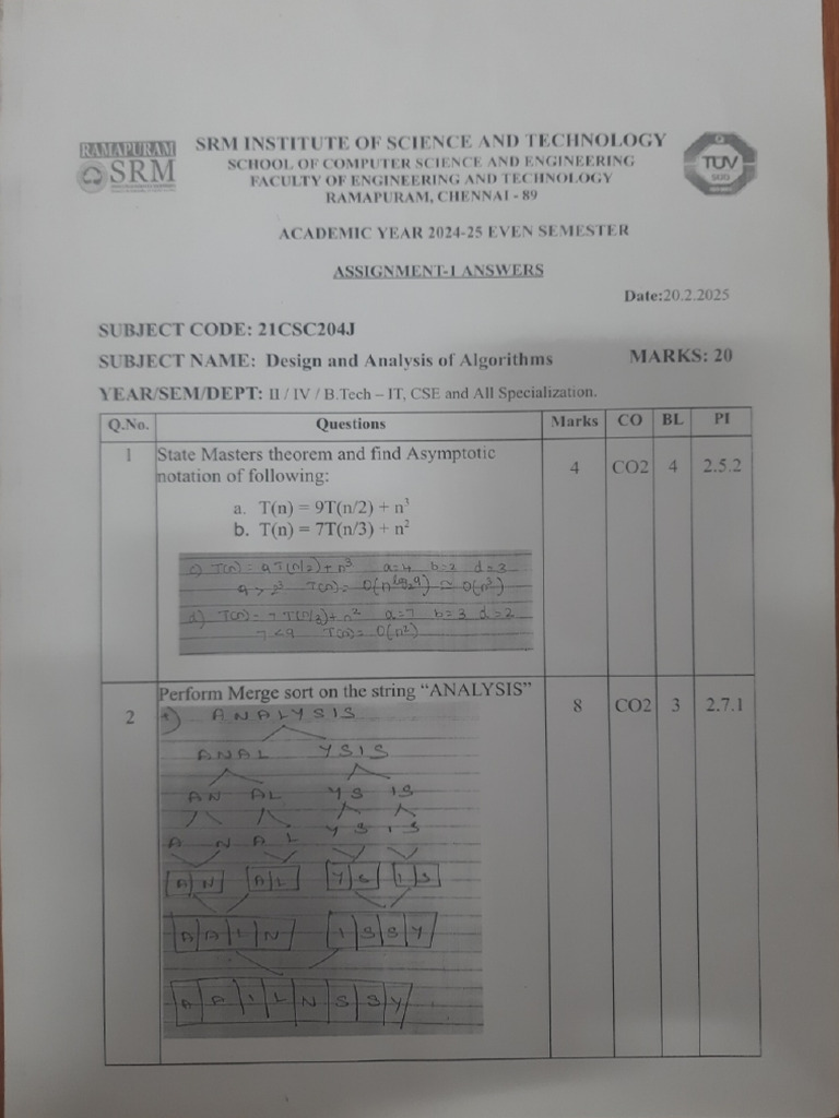 Daa Assignment 1 Answers | PDF