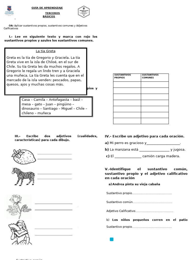 Guia de Adjetivo Calificativo y Sustantivos | PDF | Adjetivo ...