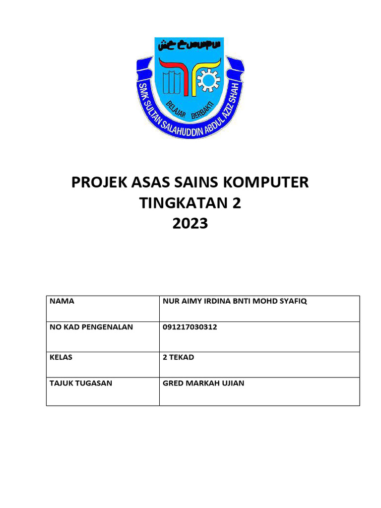 Projek Asas Sains Komputer 2023 Nur Aimy Irdina | PDF