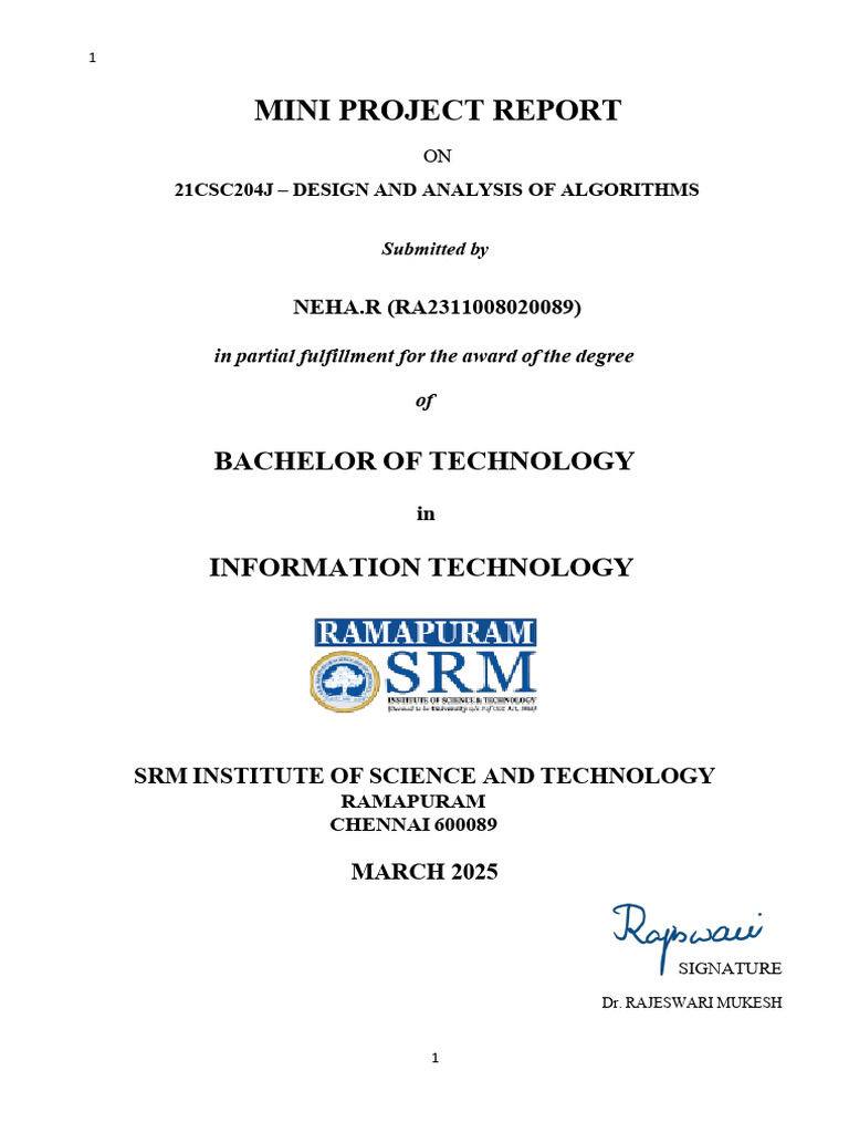 Daa Proj Neha.r (Ra2311008020089) It-2b | PDF | Computer Science | Theoretical Computer Science