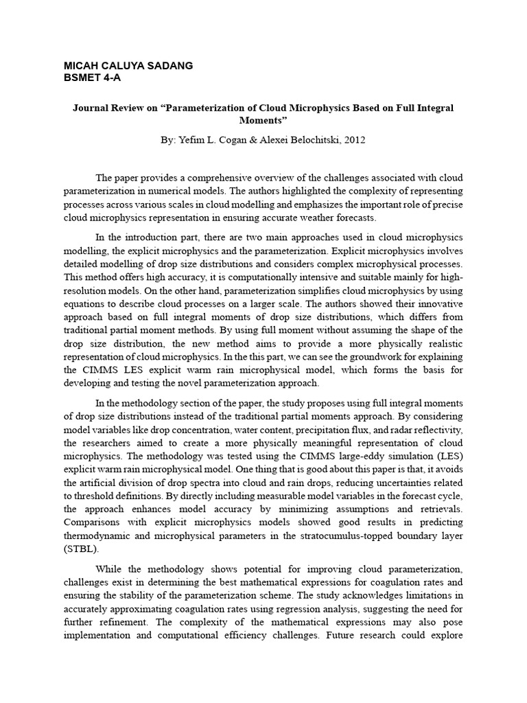Cloud Microphysics Parameterization Study | PDF | Forecasting | Cloud