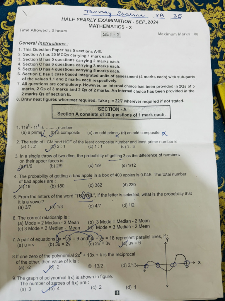 St. Xavier's Maths Set 2 HY | PDF